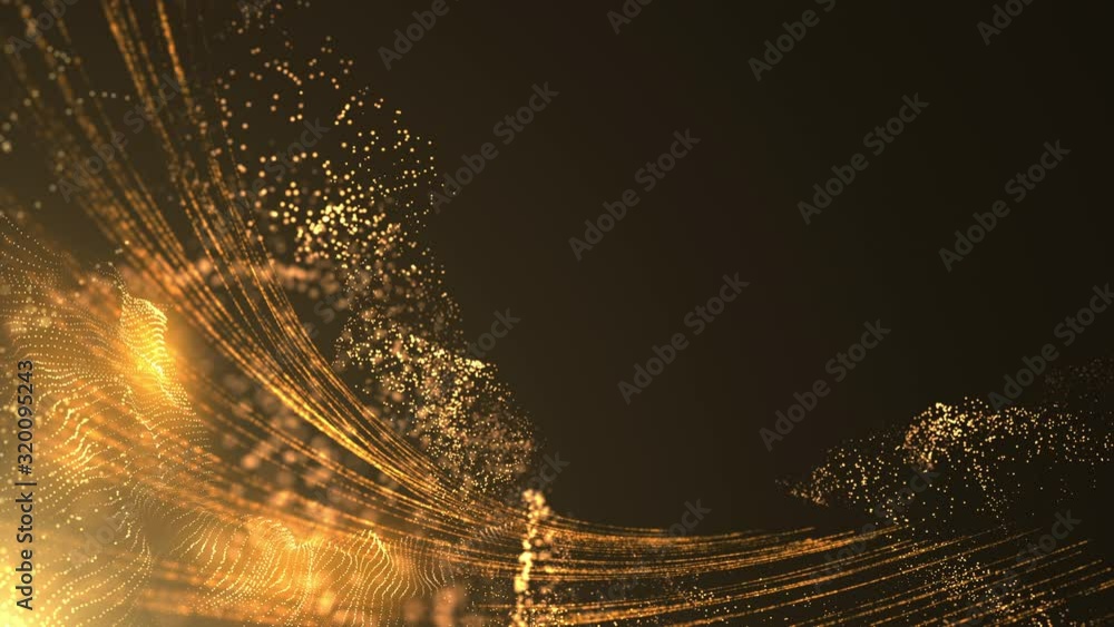 Digital Gold Particles Wave and light abstract background with shining ...