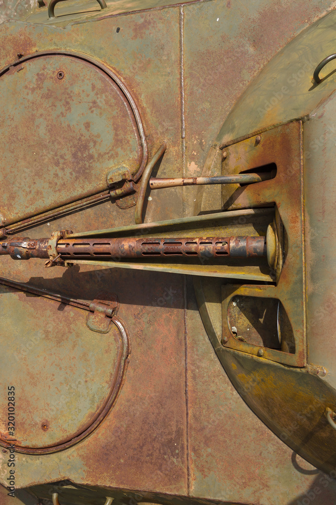 The tower with a cannon and a machine gun of the Soviet armored ...