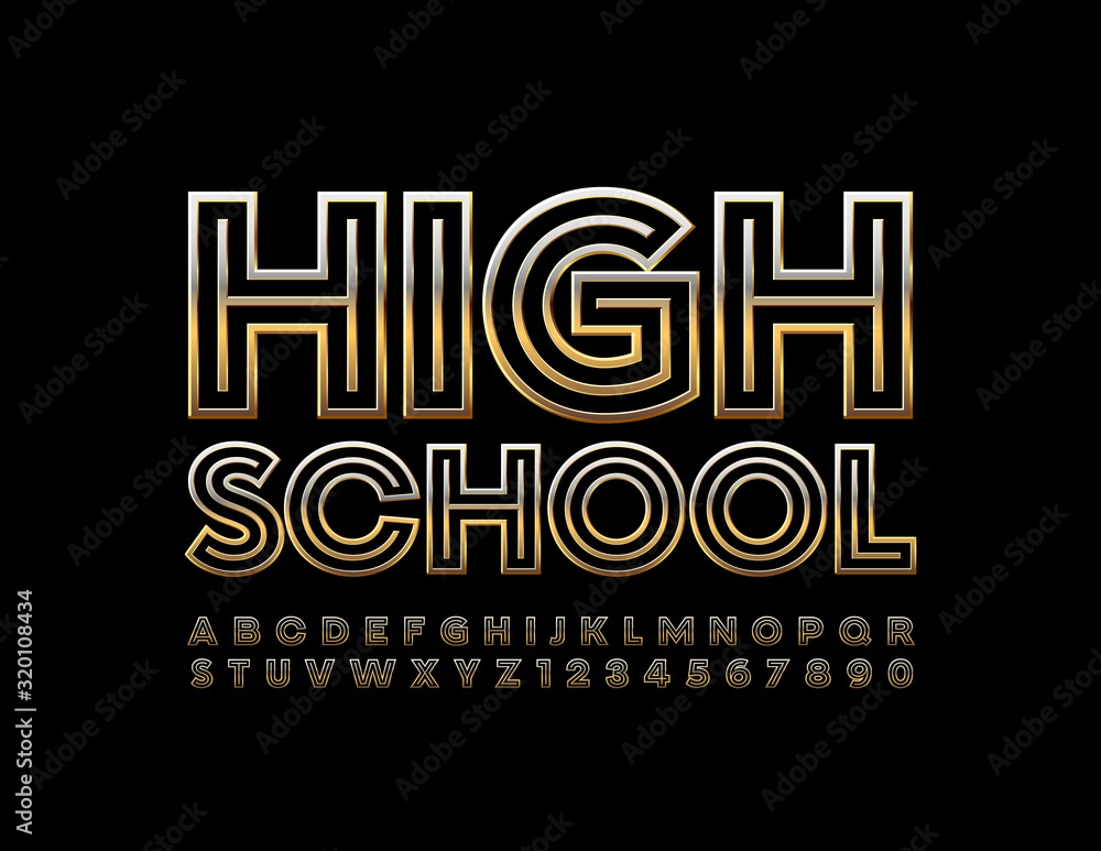 Vector golden sign High School. Creative rich Font. Siny elegant ...