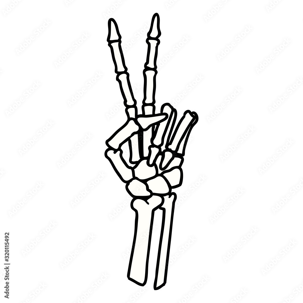 traditional tattoo of a skeleton hand giving a peace sign Stock Vector ...