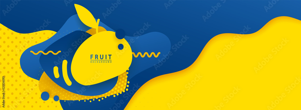 Fruit Dynamic Style Background Label Banner yellow and blue Design ...
