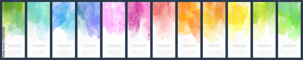 Big bundle set of light colorful vector watercolor vertical backgrounds ...