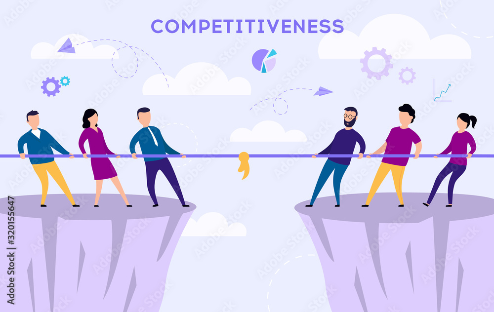 Business Competition Tug Of War, Rivalry Concept. Flat Business People ...