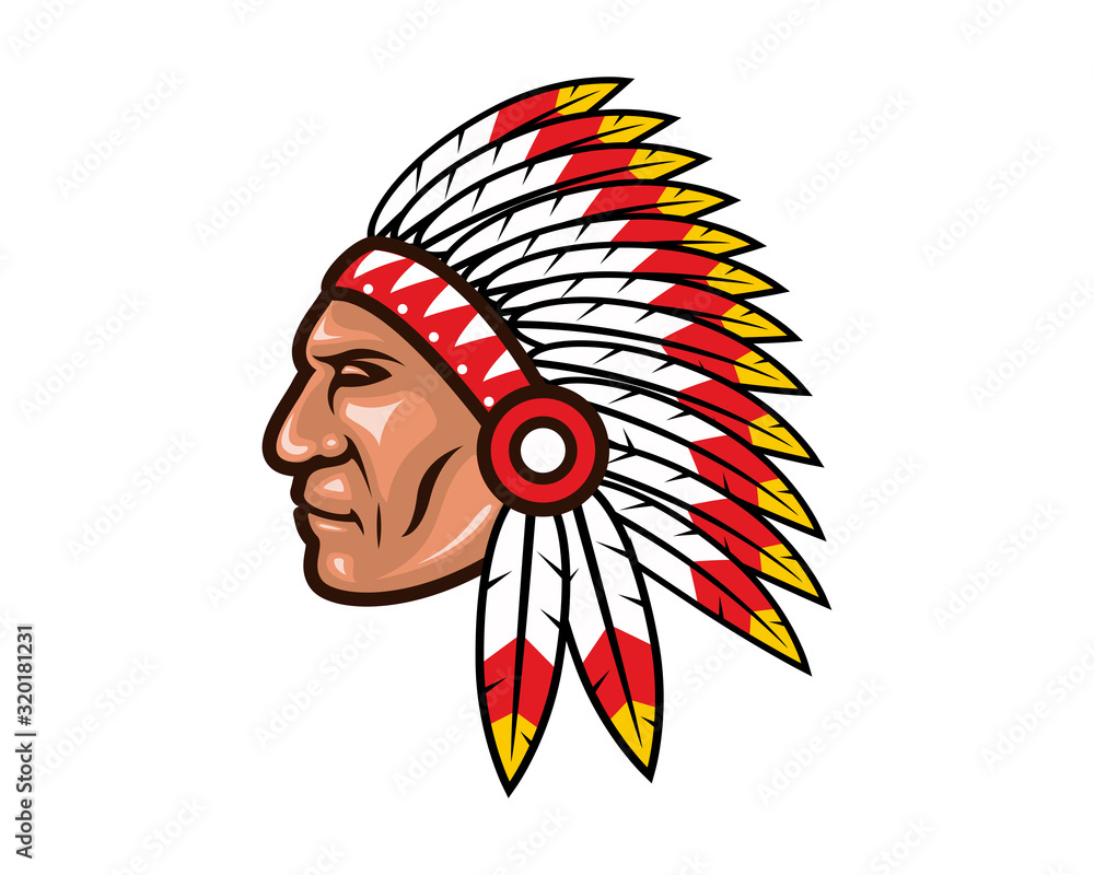 Native American Indian Face With A Headdress Portrait Vector ...
