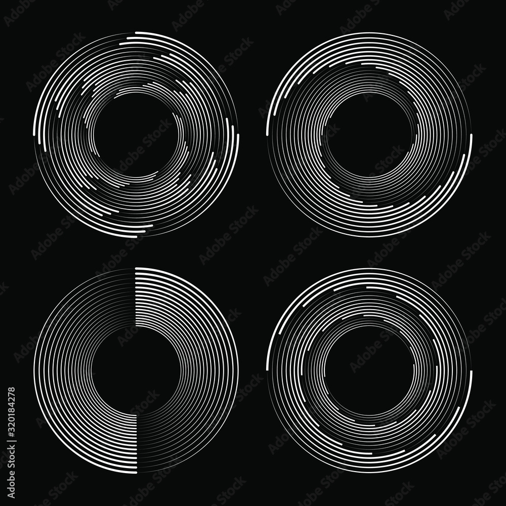 Set of white vector lines in round form. Geometric art. Design element ...