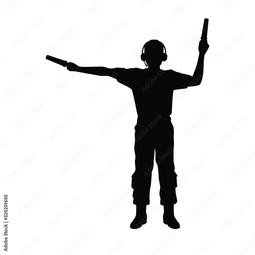 Aviation Marshaller silhouette vector / Supervisor meets passenger ...