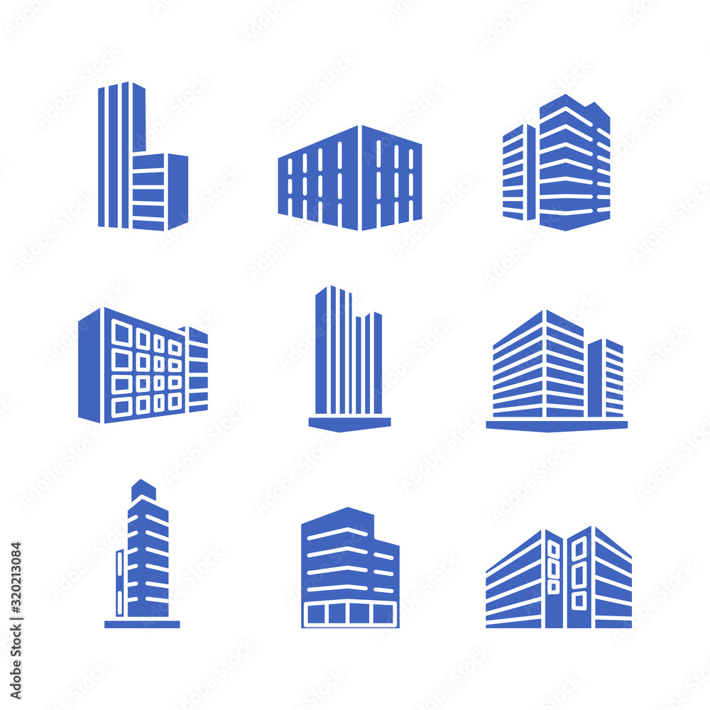 Buildings icon template color editable. Bank, Hotel, Courthouse. City ...