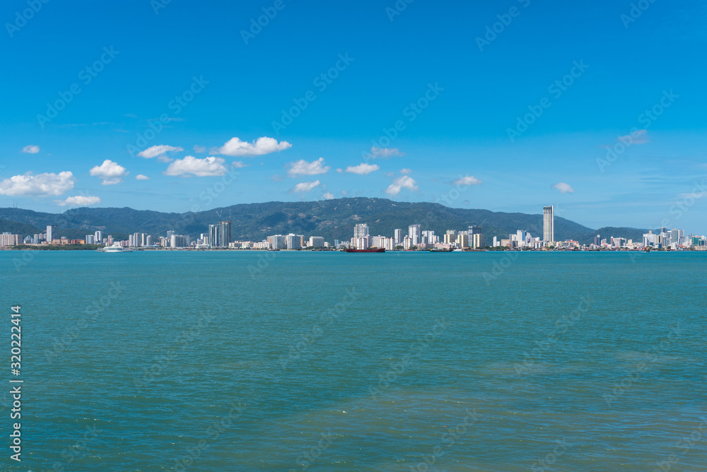 The Penang Strait with the City of Penang Island, George Town, the ...