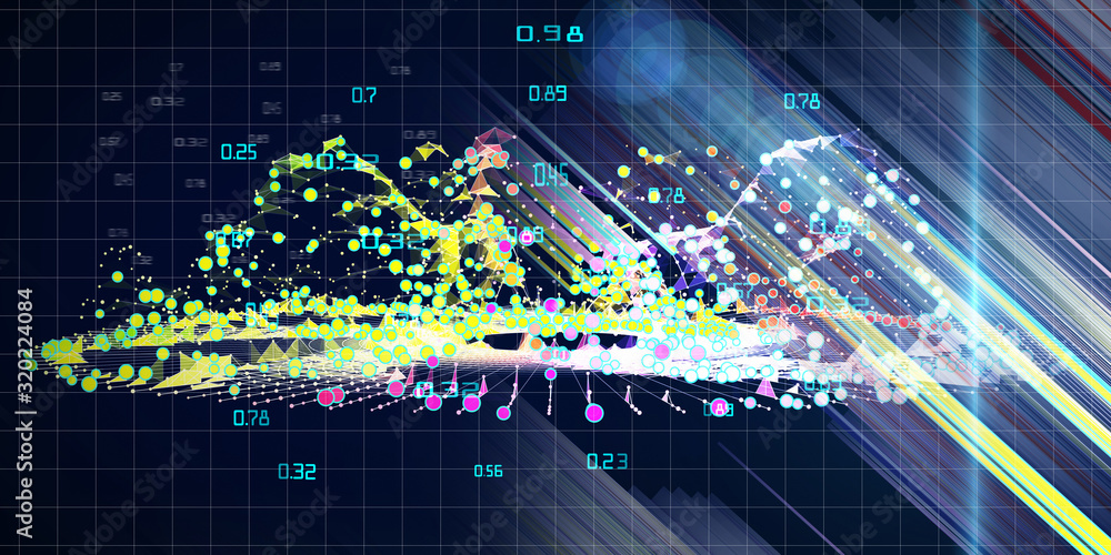 Abstract futuristic concept of analytics 3d data. Business and science ...