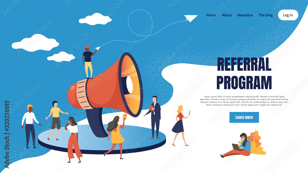 Referral marketing landing page. Loudspeaker business announcements of ...