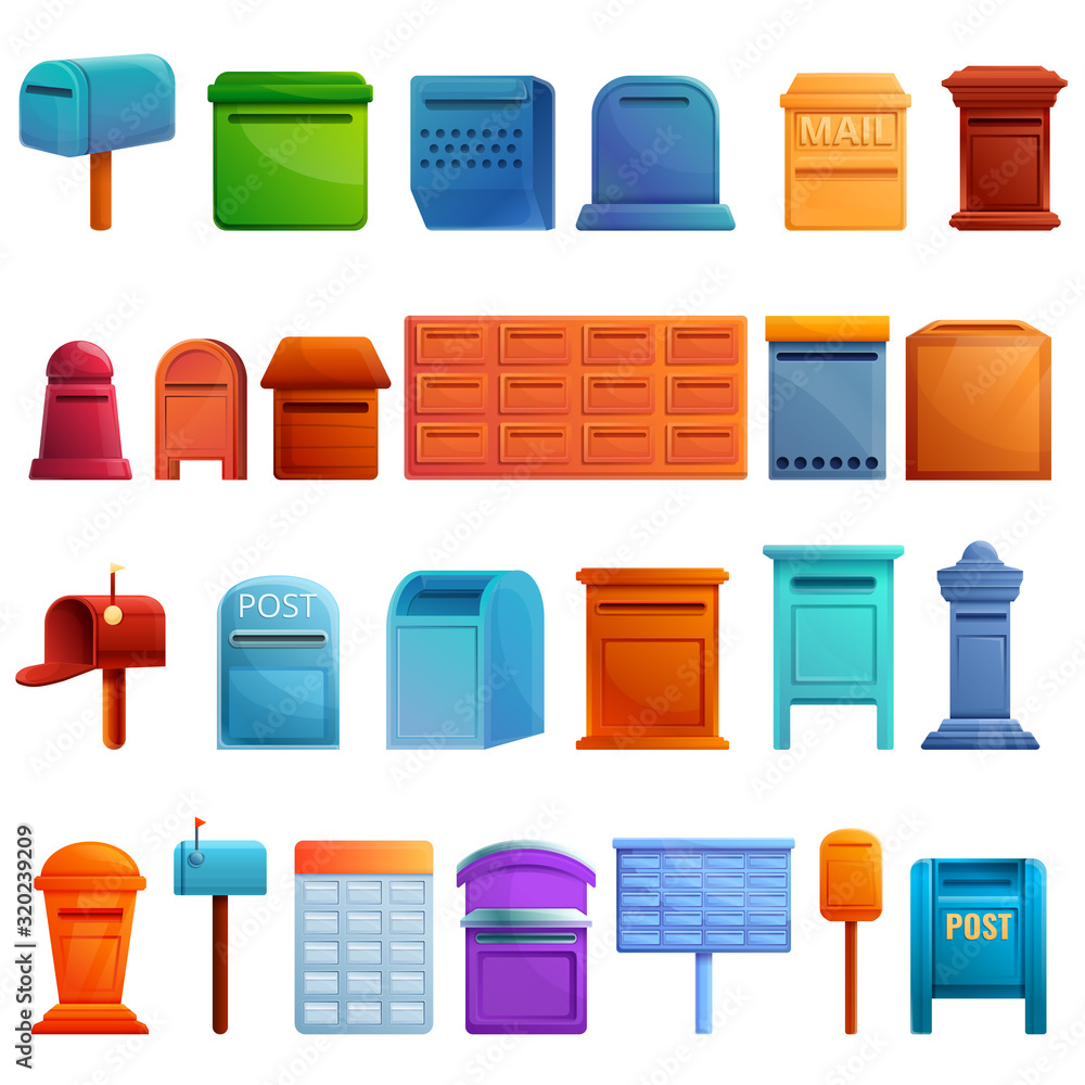 Mailbox icons set. Cartoon set of mailbox vector icons for web design ...