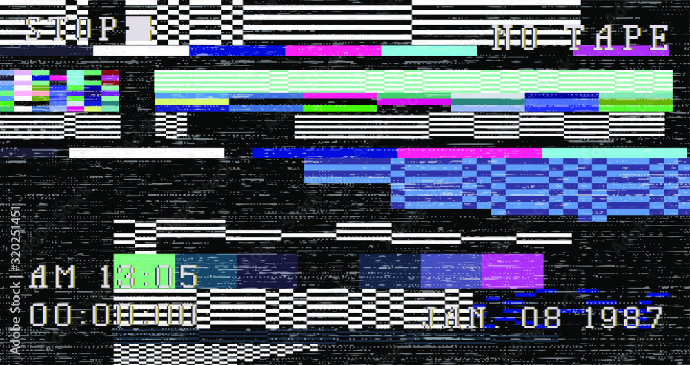 Retro VHS background like in old video tape rewind or no signal TV ...