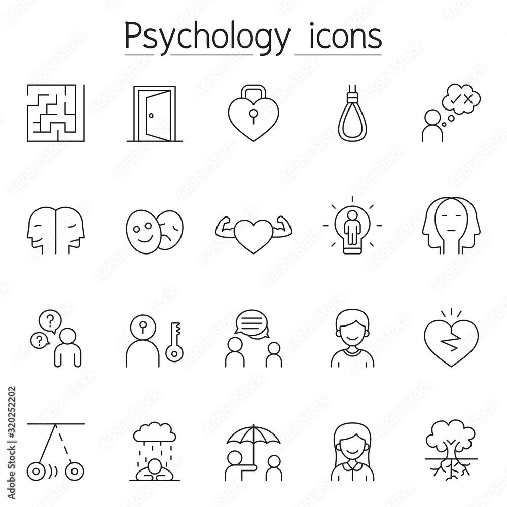 Psychology icon set in thin line style Stock Vector | Adobe Stock