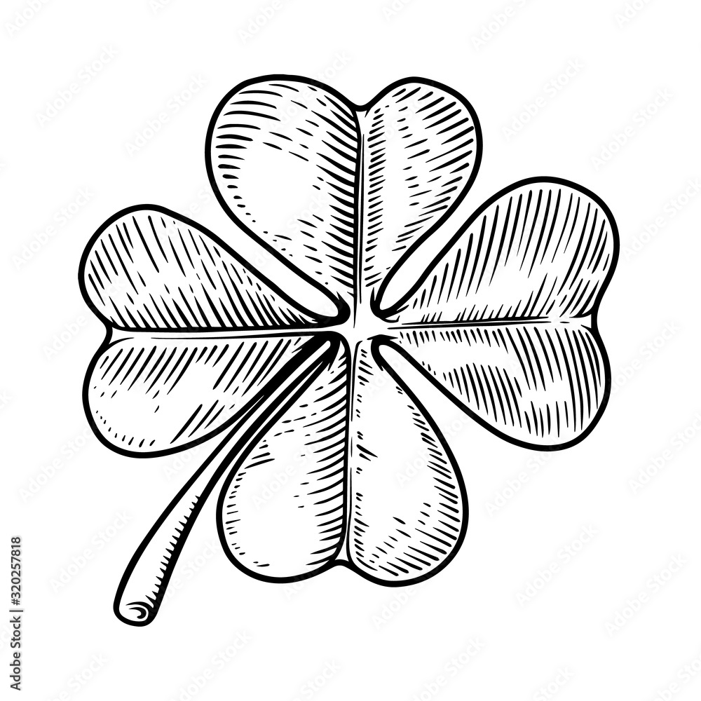 Illustration of leaf of clover in engraving style. Design element for ...