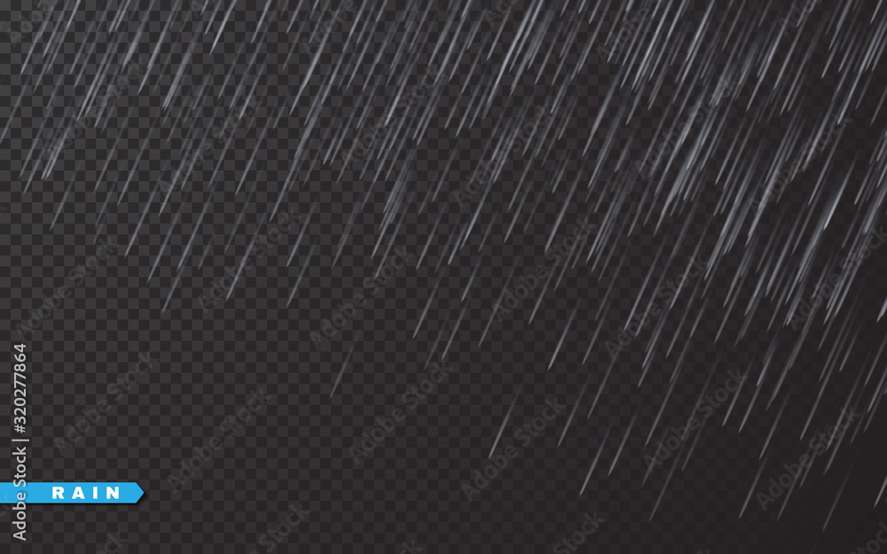 Rain drops on transparent background. Falling water drops. Nature ...