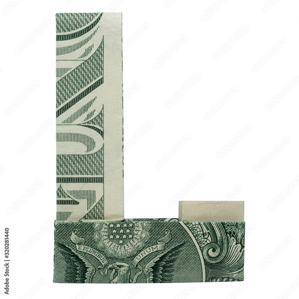 Money Origami LETTER L Character Folded with Real One Dollar Bill ...
