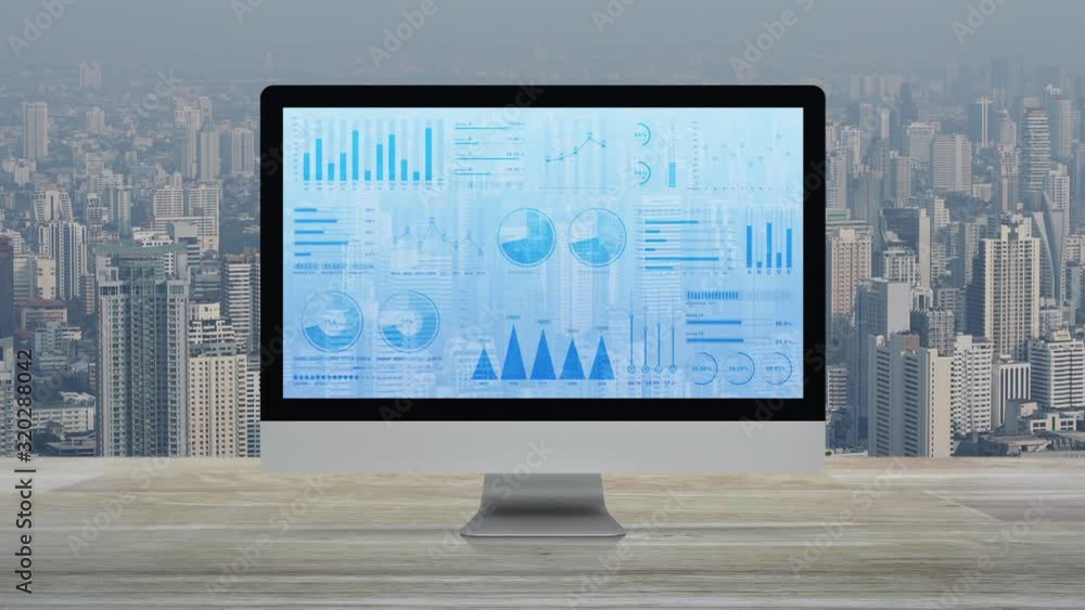 Statistics graphs, charts and diagrams data on modern computer monitor ...