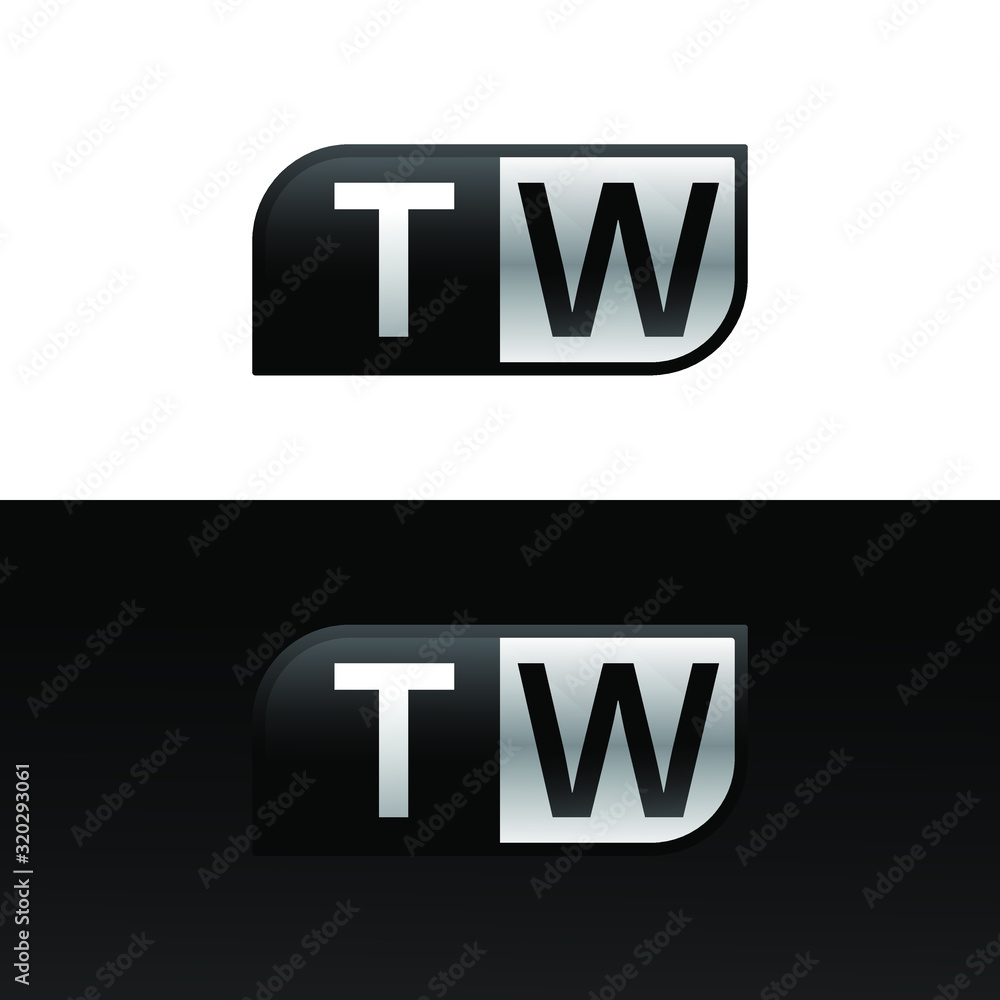Logo letter TW with two different sides. Negative or black and white ...