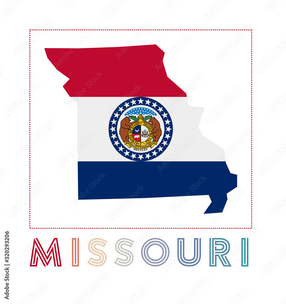 Missouri Logo. Map of Missouri with us state name and flag. Charming ...