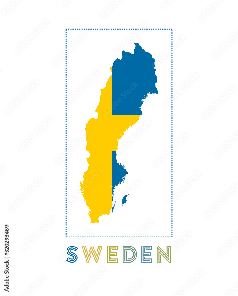 Sweden Logo. Map of Sweden with country name and flag. Elegant vector ...