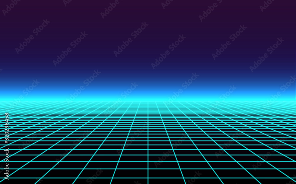 Retro background futuristic landscape 1980s style. Vector perspective ...