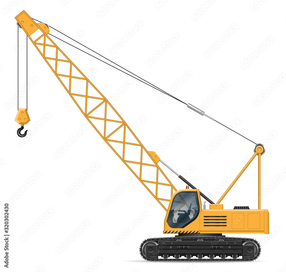 Crane view from side isolated on white background. Construction vehicle ...