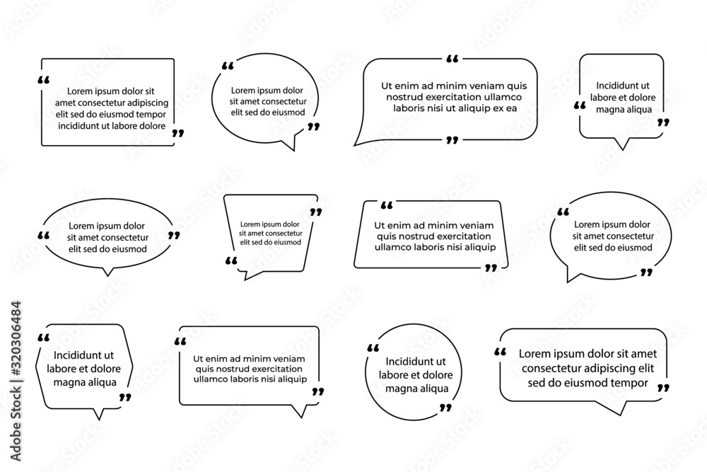 Abstract texting boxes. Vector speech citation balloon note. Remark ...