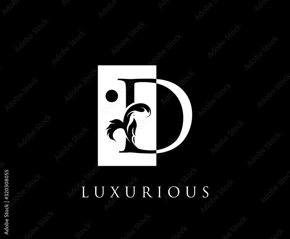 Vintage D Letter Swirl Logo. Black and White D With Classy Leaves Shape ...