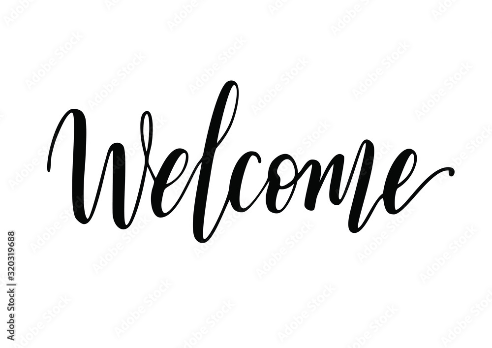 Welcome lettering. Calligraphy sign for cards, wooden plywood plate ...