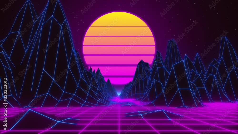 Vaporwave loop. 80s retro background animation. Dreamwave horizon ...