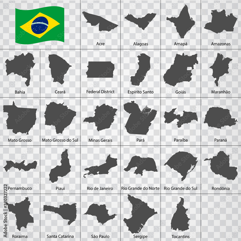 Vetor de Twenty seven Maps states of Brazil - alphabetical order with ...