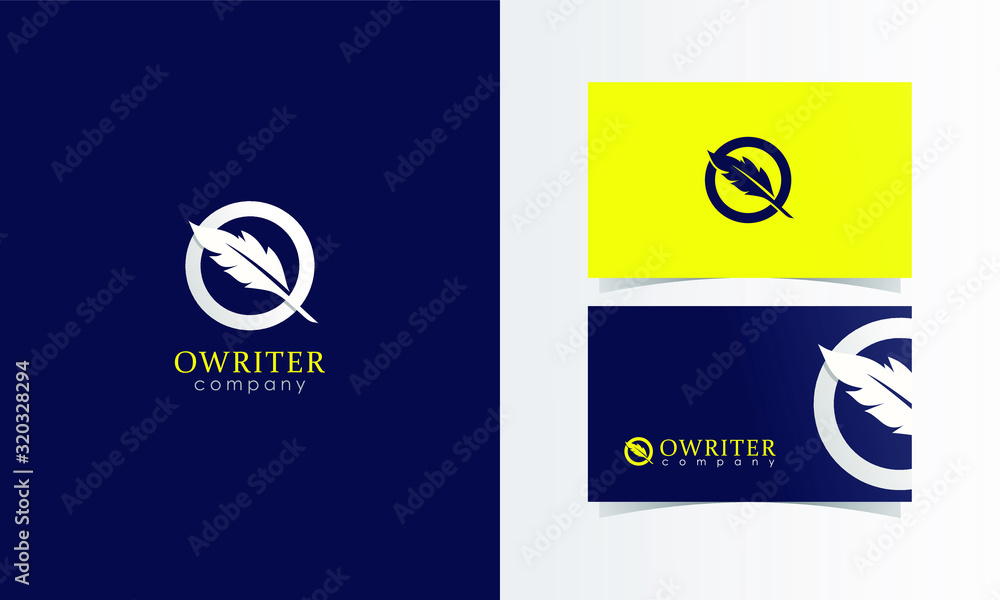 O Feather Logo mark with business card template design for branding ...
