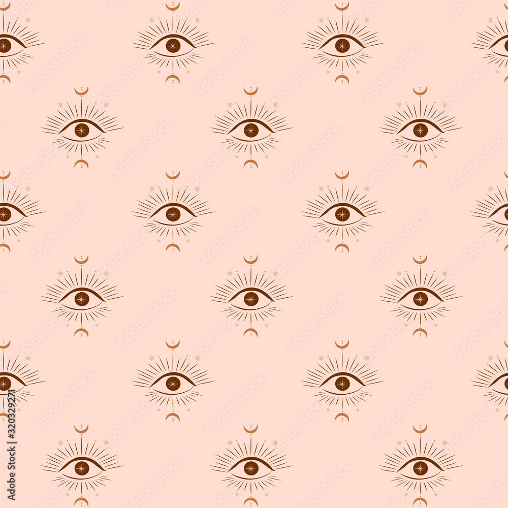 Seamless pattern with esoteric symbol of eye, moon and sun. Horus eye ...