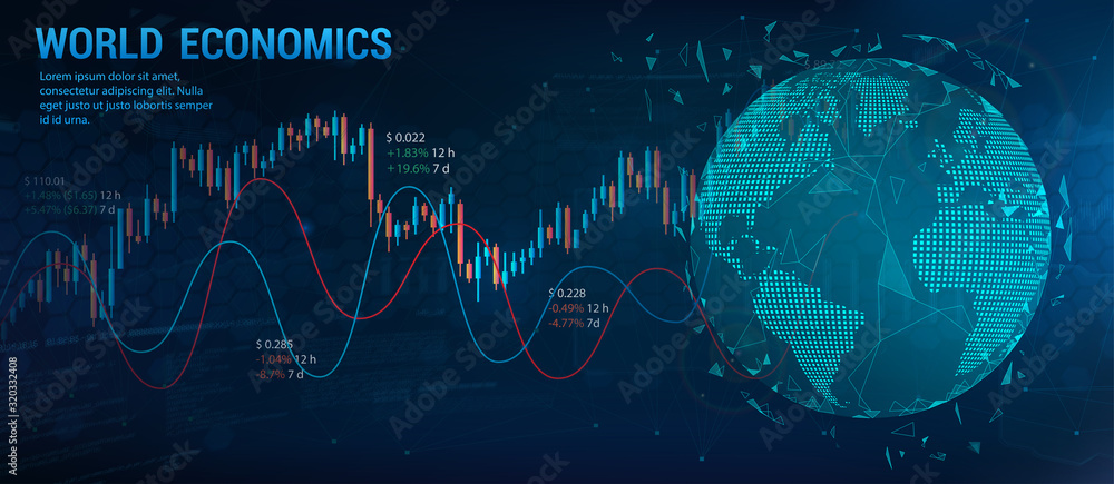 Earth globe with charts and graphics. Modern World Economic concept ...