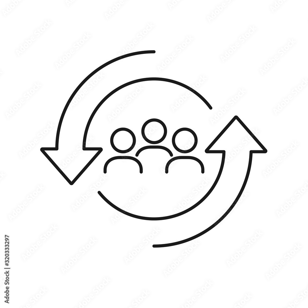 Personnel change line icon. People in round cycle symbol. Human ...