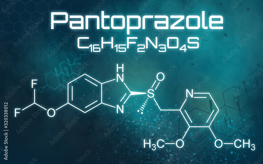 Chemical formula of Pantoprazole on a futuristic background Stock ...