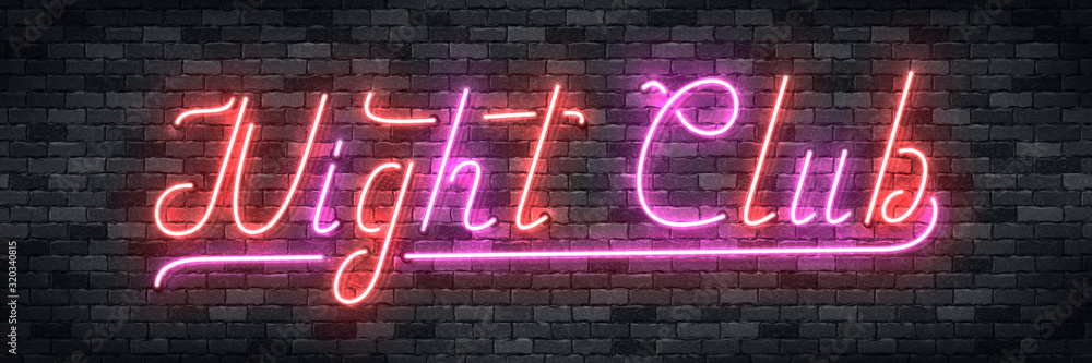 Vector realistic isolated neon sign of Night Club typography logo for ...