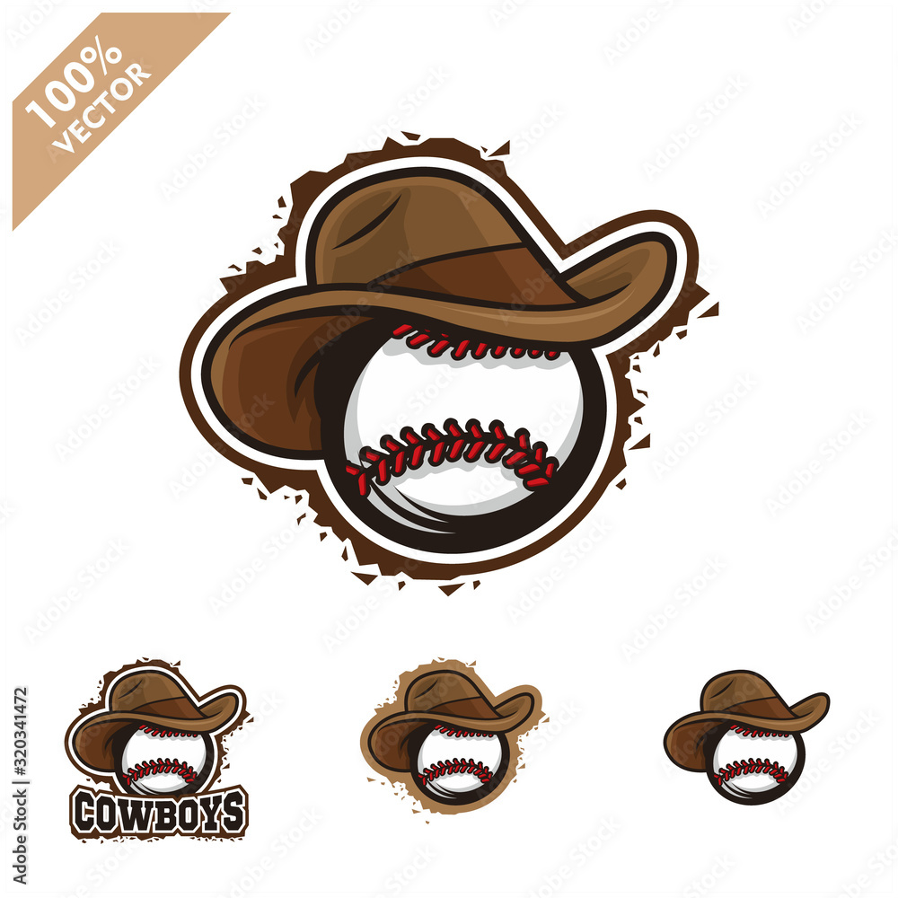Baseball ball with cowboy hat vector logo for club or team. Stock ...