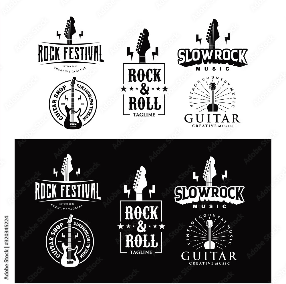 Set Of Guitar logo Design Vector Stock Illustration . Guitar Shop Logo ...