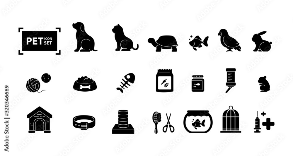 Pet icon black set design Stock Vector | Adobe Stock