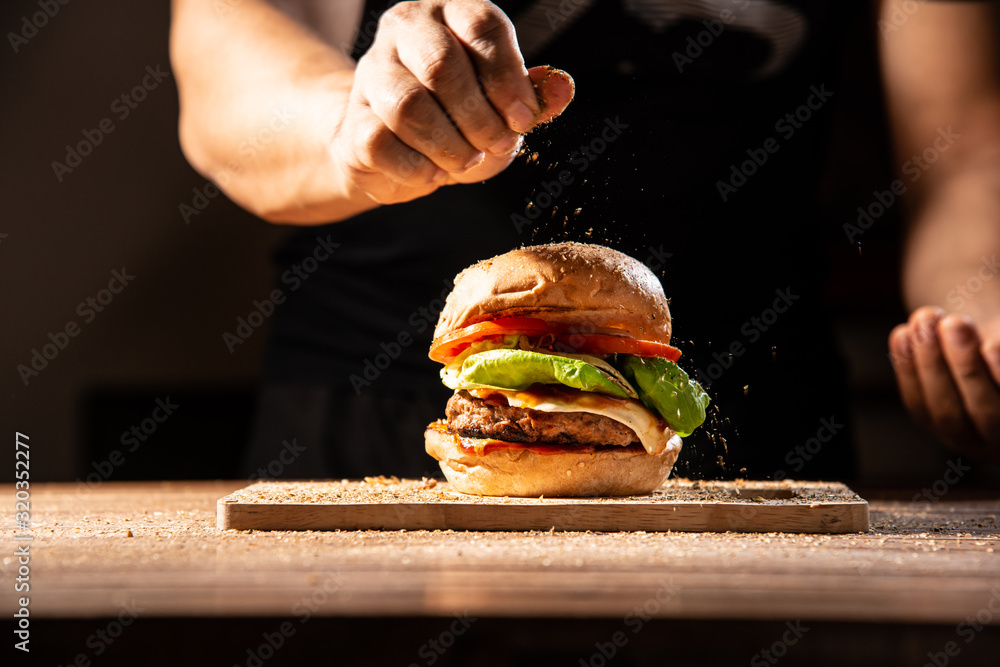 Make it professional, home made hamburger made by white sesame bun ...