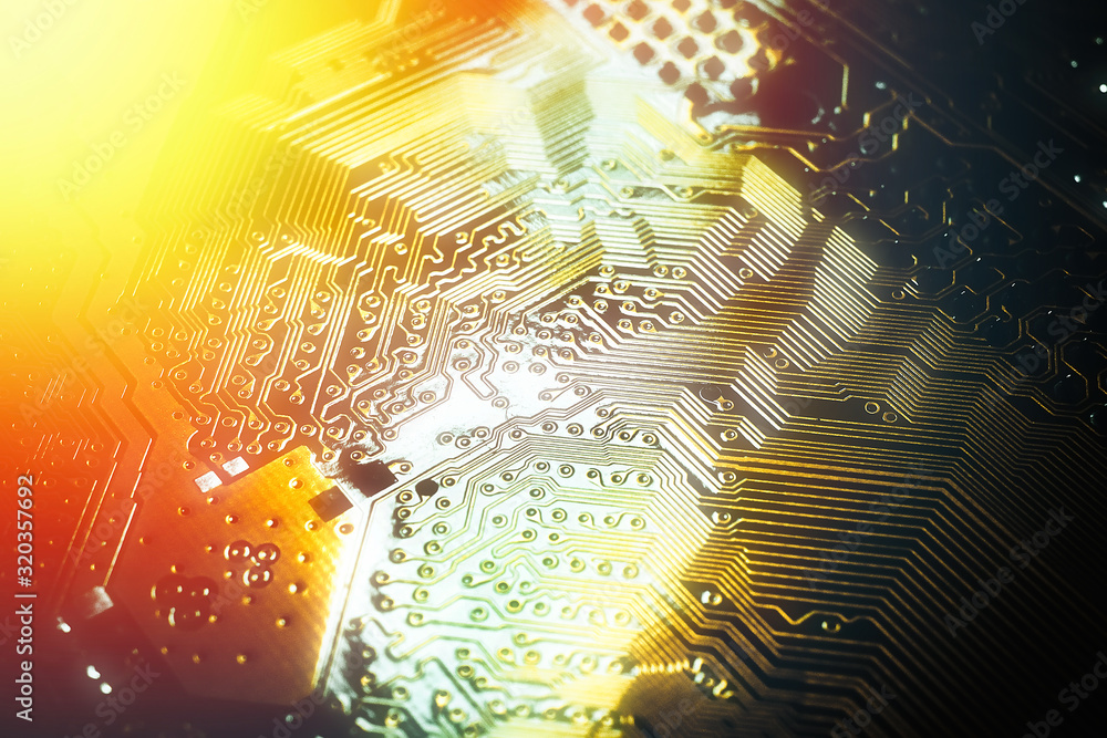 Gold circuit board. Electronic computer hardware technology components ...