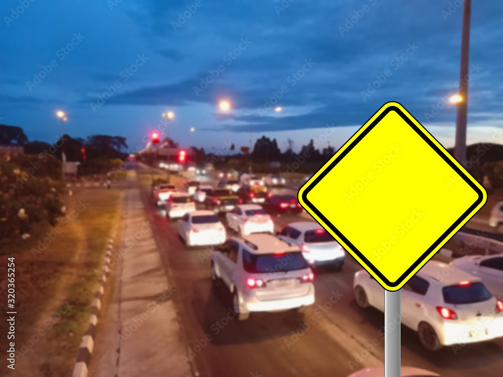 Blank traffic signs and images of cars on the road are blurred Stock ...