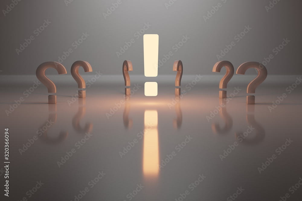 Exclamation mark and question marks in a circle. Concept of teamwork ...