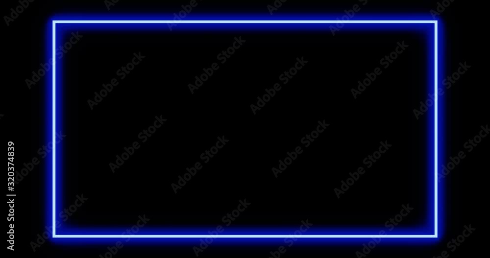 Blue neon border using abstract glowing light makes frame. A flashing ...