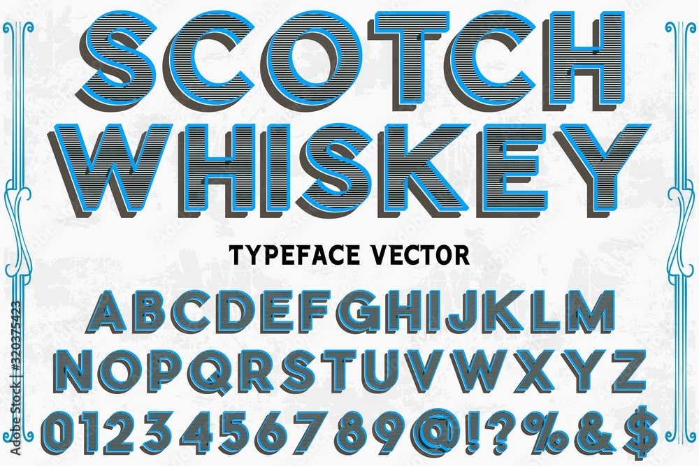 abc Font. alphabet Script. Typeface.Shadow. Effect.vintage Hand Drawn ...