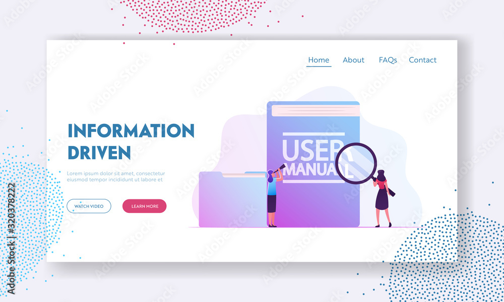 User Manual, Guide Book or Technical Instruction Website Landing Page. Tiny Girls Looking ...