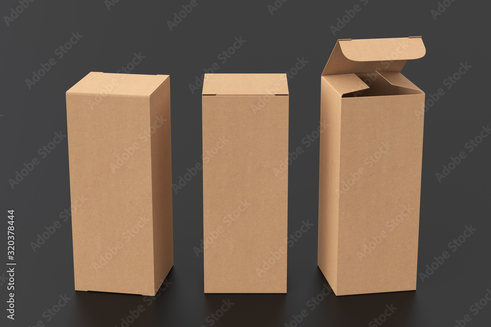 Blank cardboard tall and slim gift box with open and closed hinged flap ...