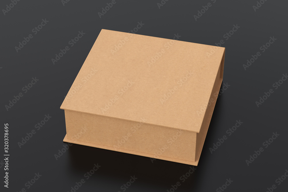 Blank cardboard flat square gift box with closed hinged flap lid on ...