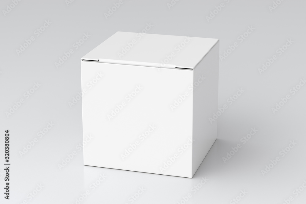 Blank white cube gift box with closed hinged flap lid on white ...